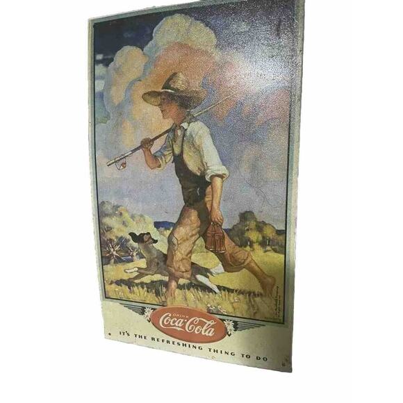 Coca Cola | Art | Vintage 99 Cocacola Tin Sign Nc Wyeth Boy Dog Fishing ...